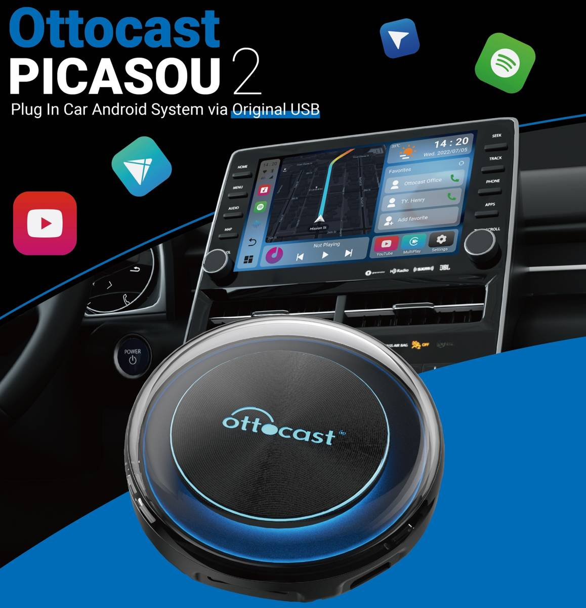 Ottocast PICASOU 2 Bezprzewodowy Apple CarPlay Android Auto Karta SIM SD – sklep parts-store.pl
