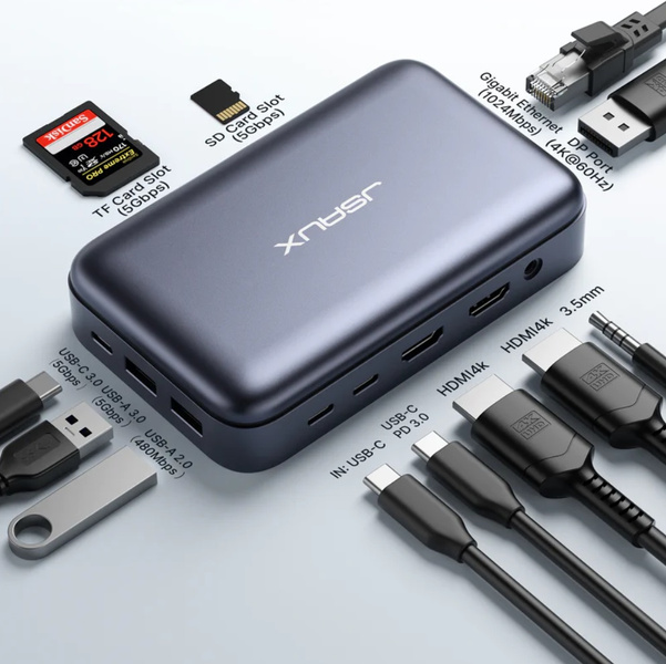 JSAUX OmniCase 2 Pro HUB USB-C HDMI 4K 60Hz DisplayPort USB 3.0 PD 100W ...